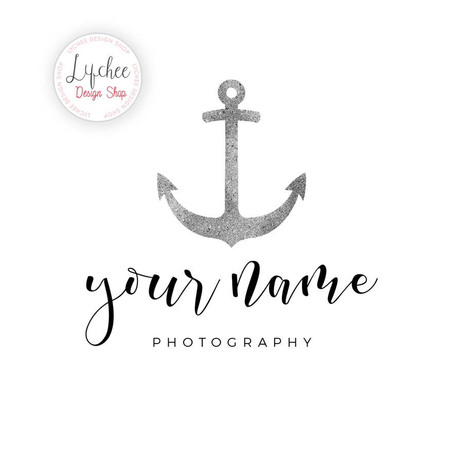 Premade Silver Glitter Foil Anchor Logo Design Template | Sparkly ...