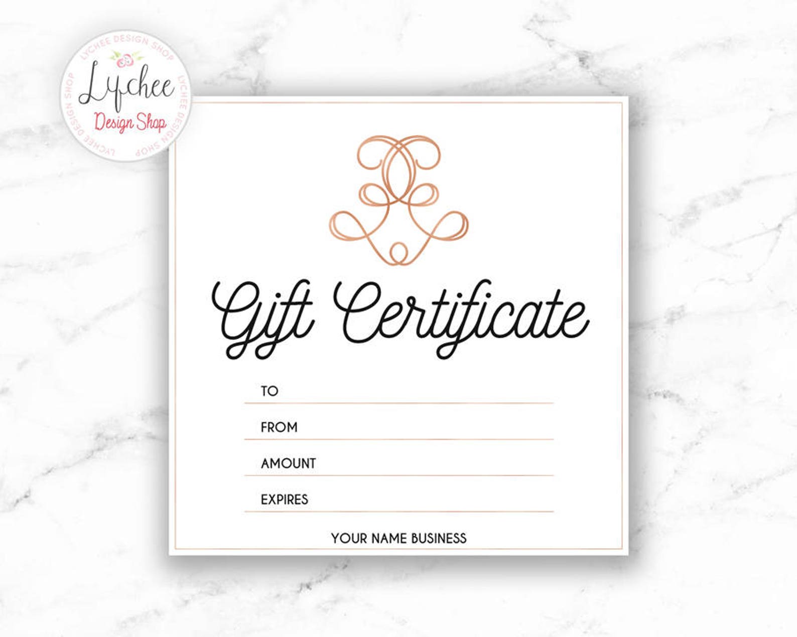 Printable Rose Gold Swirl Gift Certificate Template | Editable ...
