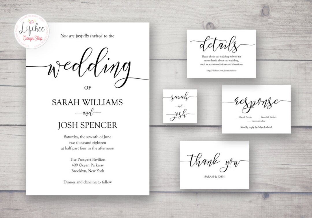 Printable Wedding Invitation Template Set | Script Lettering Wedding ...