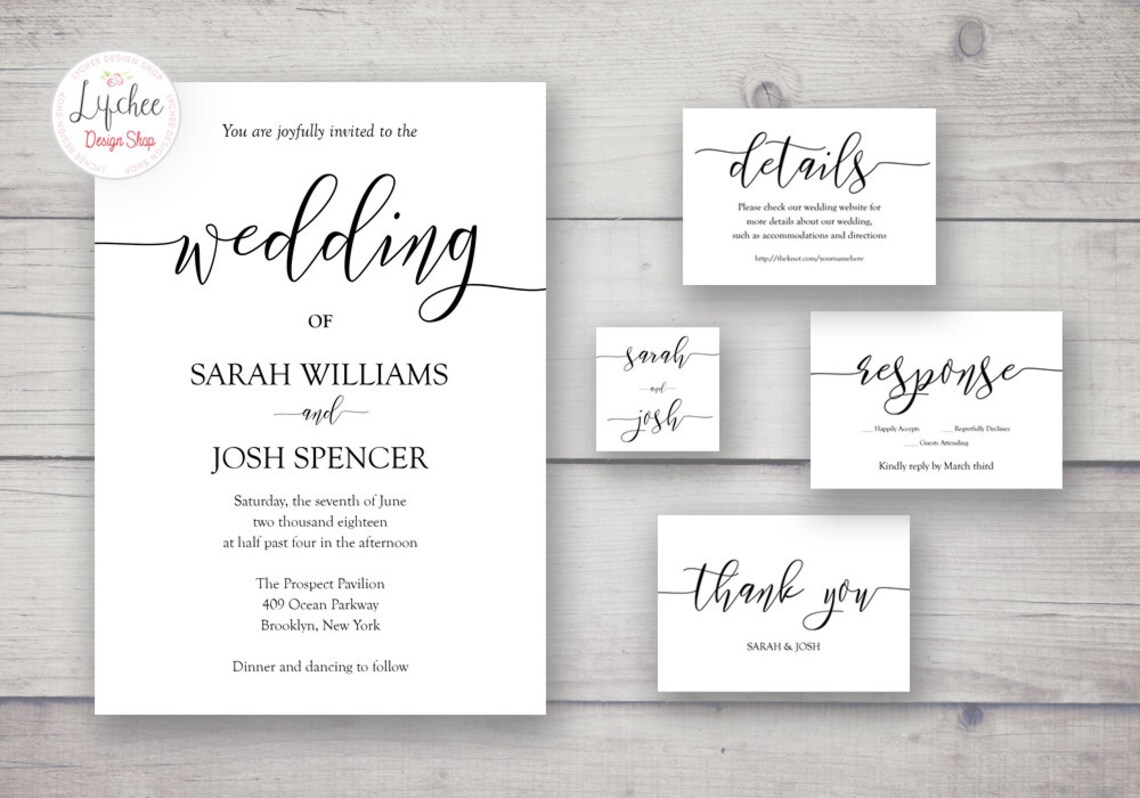 Printable Wedding Invitation Template Set Script Lettering - Etsy