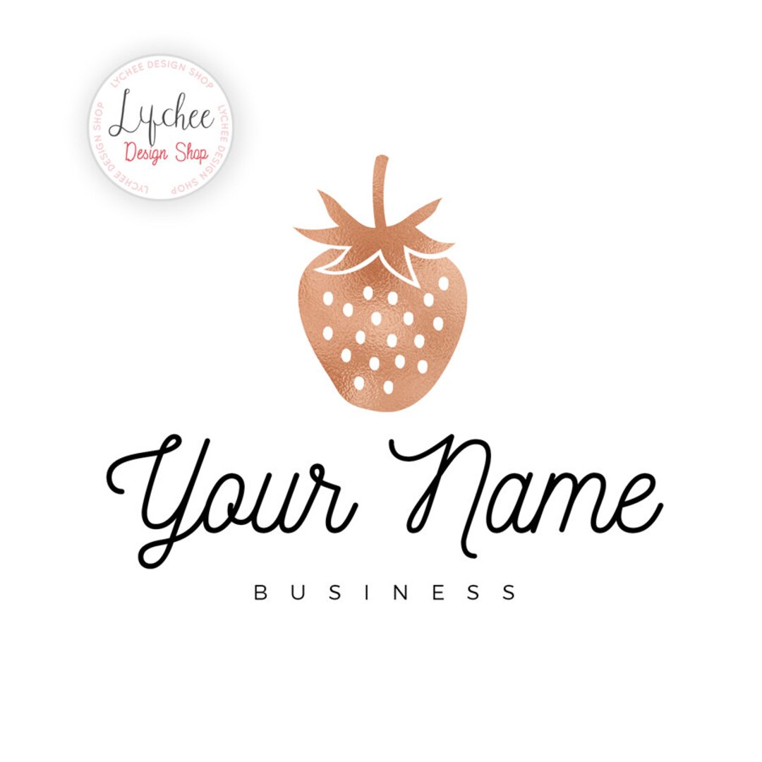 Premade Rose Gold Foil Strawberry Logo Design Template | Rose Gold Cute ...