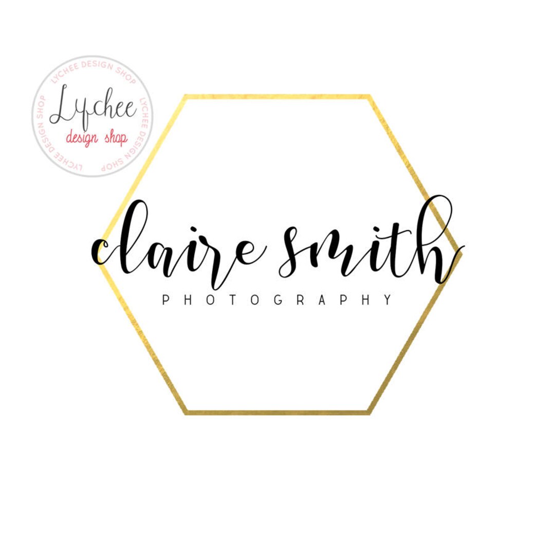Pre-made Gold Foil Hexagon Watercolor Logo Design Template | Gold Foil ...