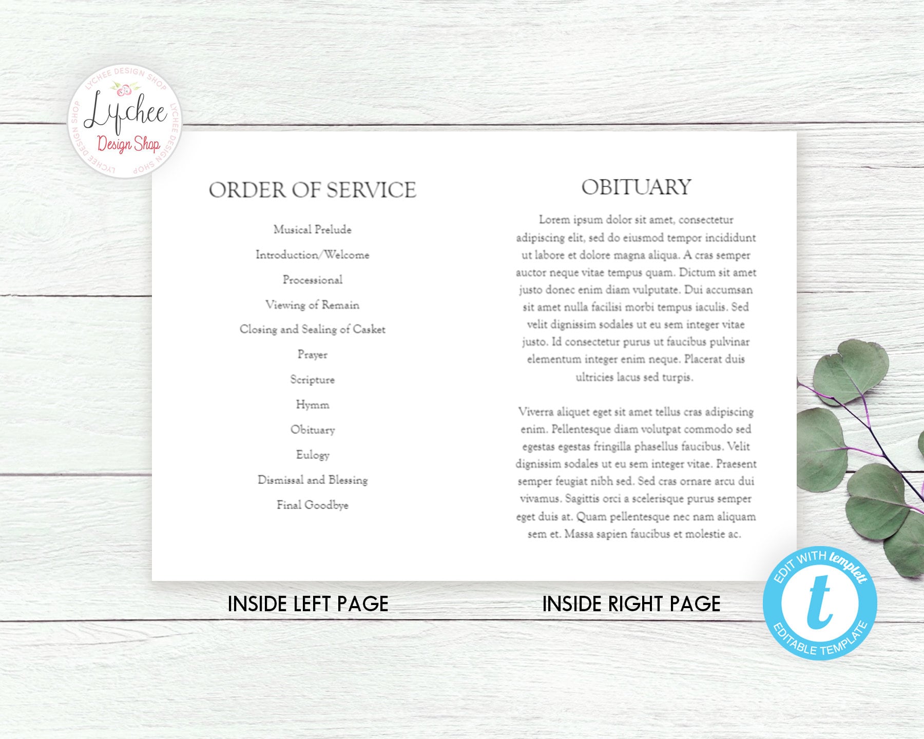 Printable Minimal Funeral Template Editable Celebration of Life Funeral ...