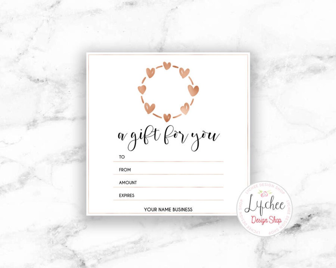 Printable Rose Gold Heart Wreath Gift Certificate Template | Editable ...