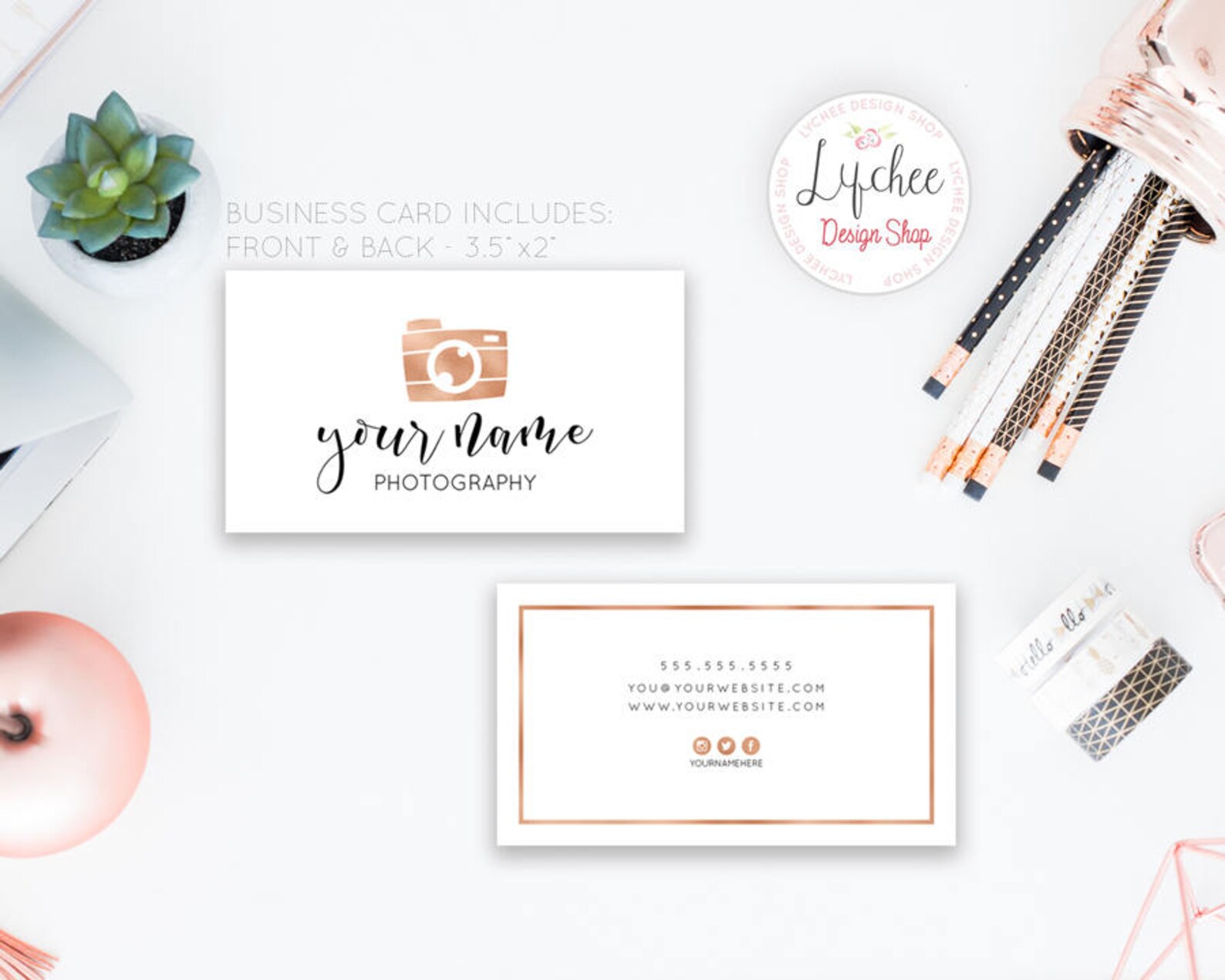 Rose Gold Camera Photography Business Branding Package | Photographer ...