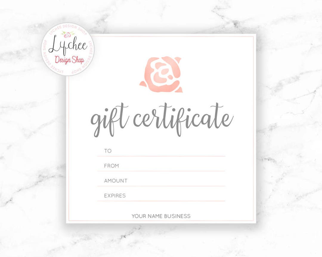 Printable Blush Rose Gold Rose Flower Gift Certificate Template ...