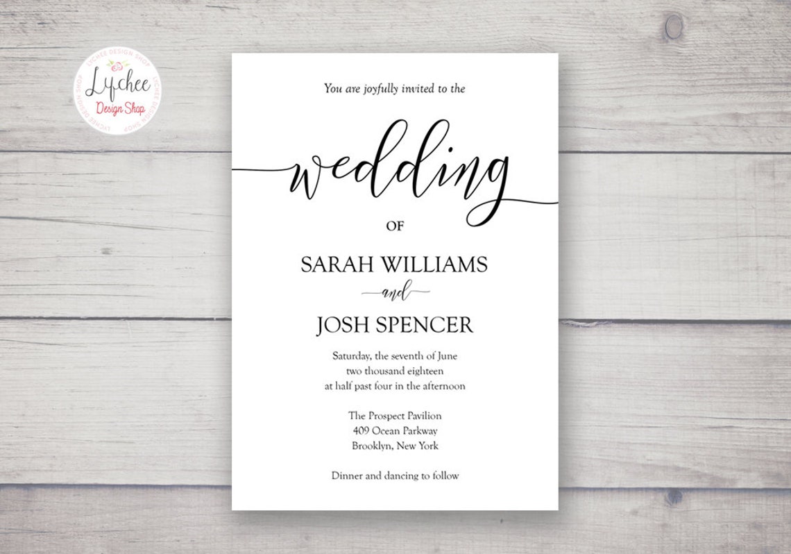 Printable Wedding Invitation Template Set Script Lettering - Etsy
