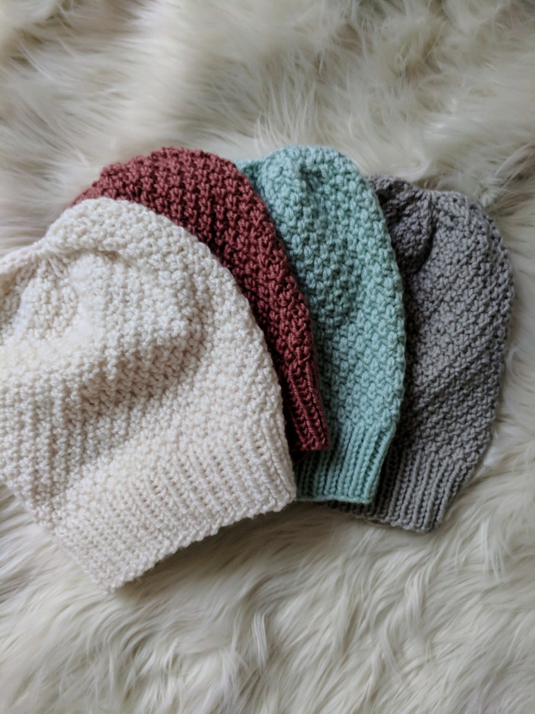 Double Moss Stitch Hat Knitting Pattern: Easy Knit Beanie (PDF Pattern ...