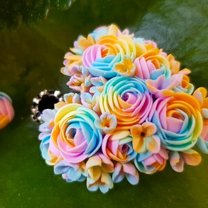 Rainbow Rose Heart Pendant, Rainbow Flowers Necklace, Heart Shape, Gift ...