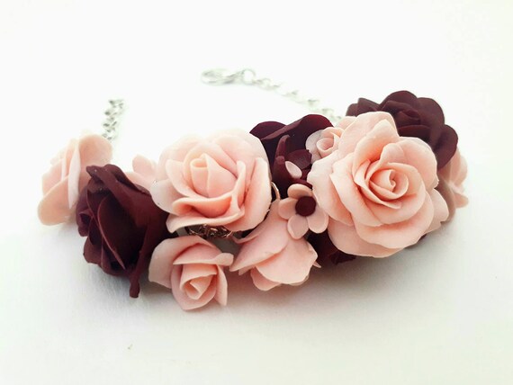 Red rose bracelet dark red rose red flower bracelet | Etsy