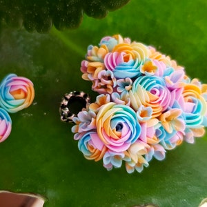 Rainbow Rose Heart Pendant, Rainbow Flowers Necklace, Heart Shape, Gift ...