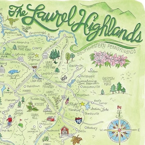 Laurel Highlands Map Art Print: Southwestern Pennsylvania Watercolor - Etsy