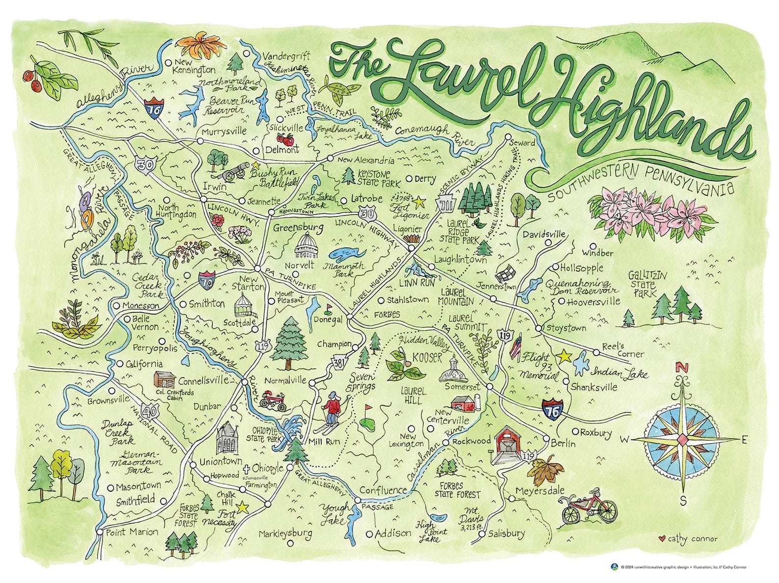 Laurel Highlands Map Art Print: Southwestern Pennsylvania Watercolor - Etsy