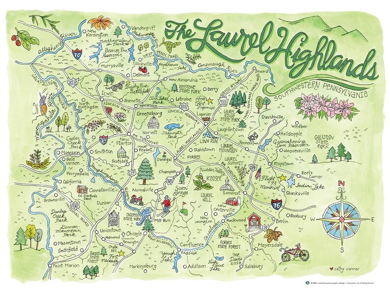 Laurel Highlands Map Art Print: Southwestern Pennsylvania Watercolor - Etsy