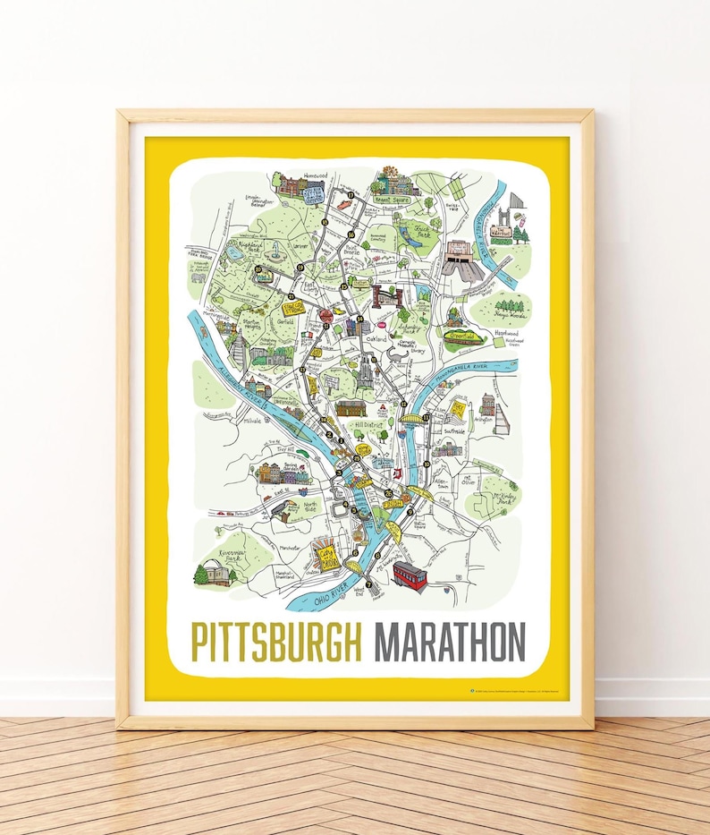 Pittsburgh Marathon Art Print: Route, Landmarks, Mile Markers - Etsy