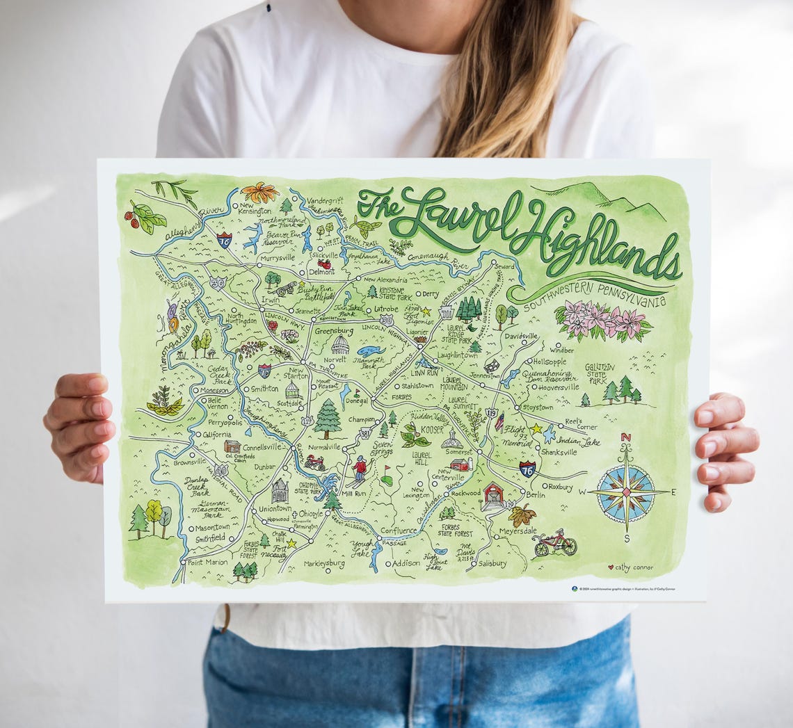Laurel Highlands Map Art Print: Southwestern Pennsylvania Watercolor - Etsy