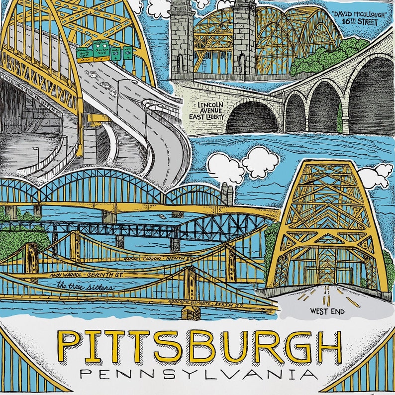 Pittsburgh Bridges Art Print: Steel City Wall Decor - Etsy