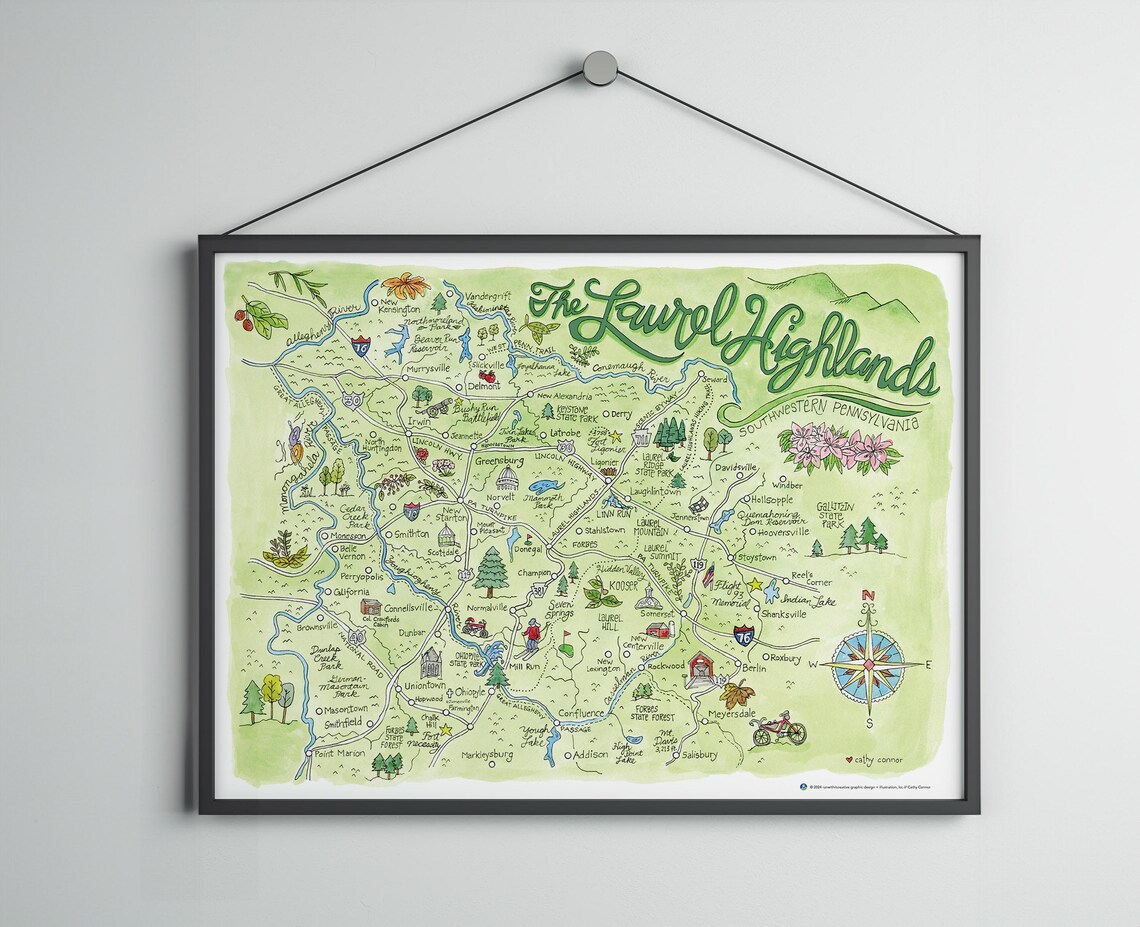 Laurel Highlands Map Art Print: Southwestern Pennsylvania Watercolor - Etsy