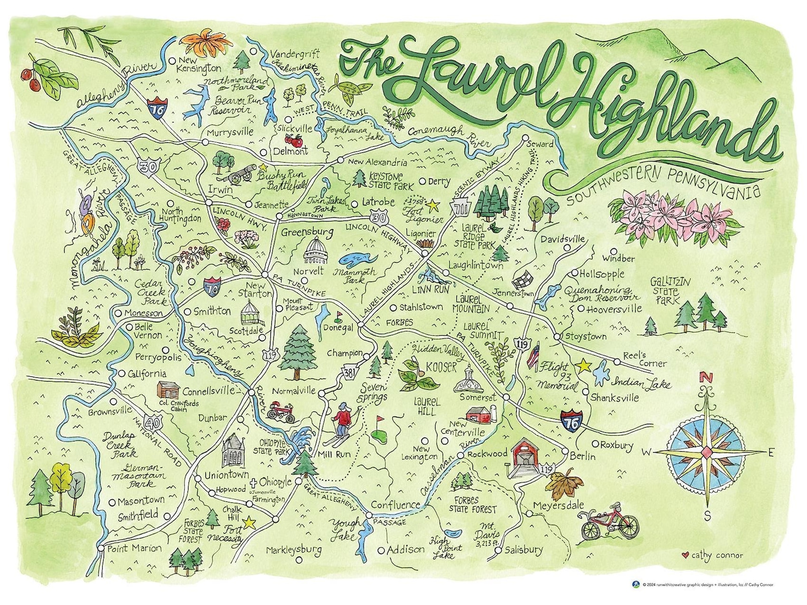 Laurel Highlands Map Art Print: Southwestern Pennsylvania Watercolor - Etsy