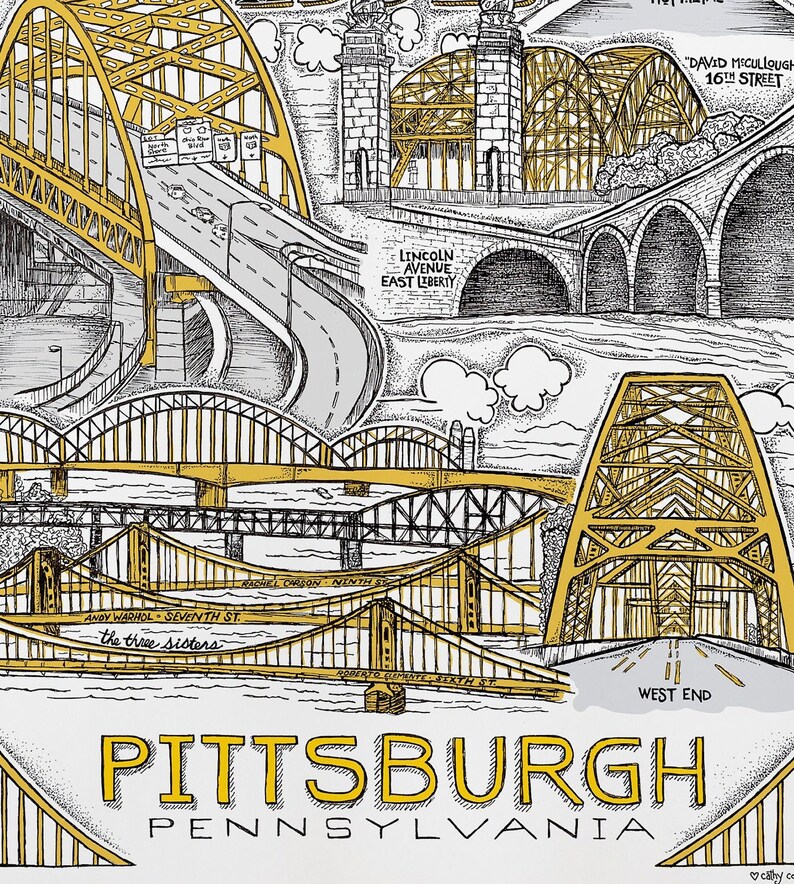 Pittsburgh Bridges Art Print: Steel City Wall Decor - Etsy