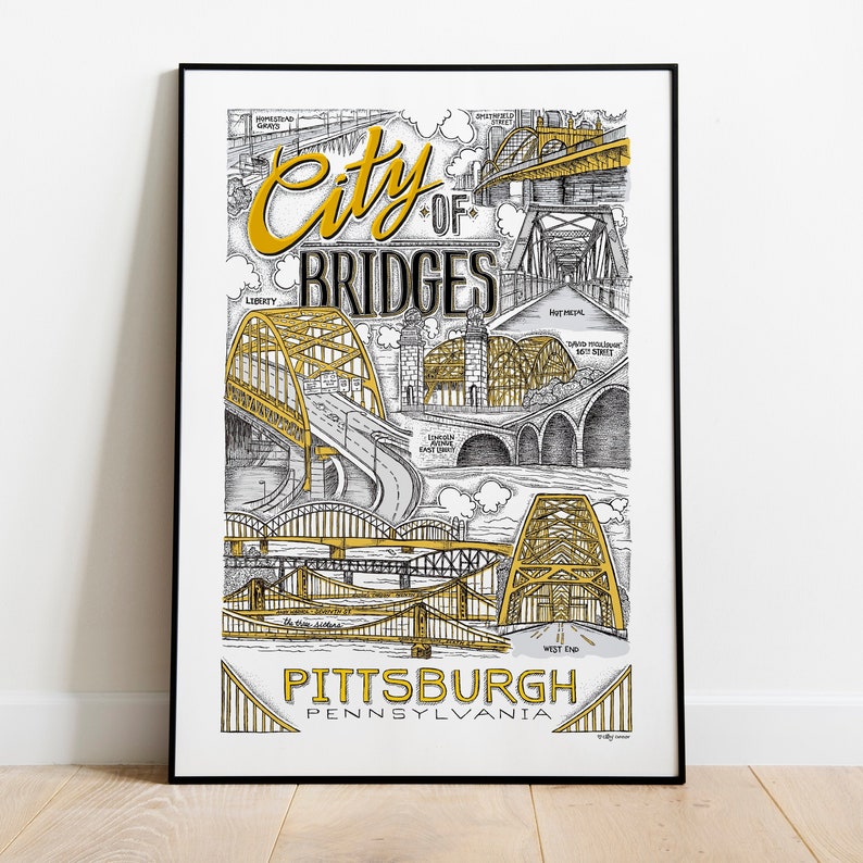Pittsburgh Bridges Art Print: Steel City Wall Decor - Etsy