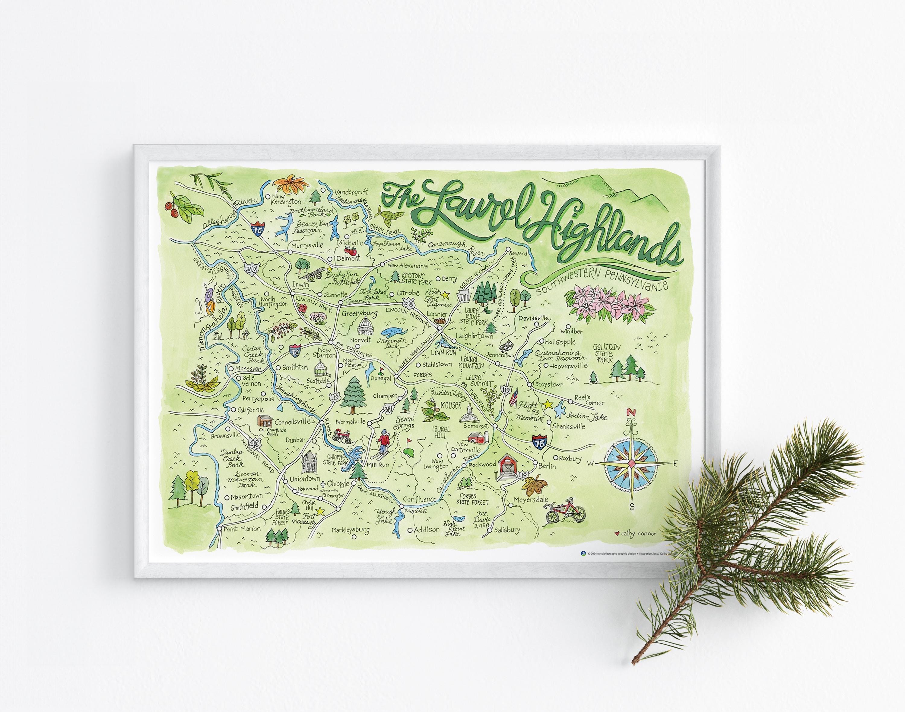 Laurel Highlands Map Art Print: Southwestern Pennsylvania Watercolor - Etsy