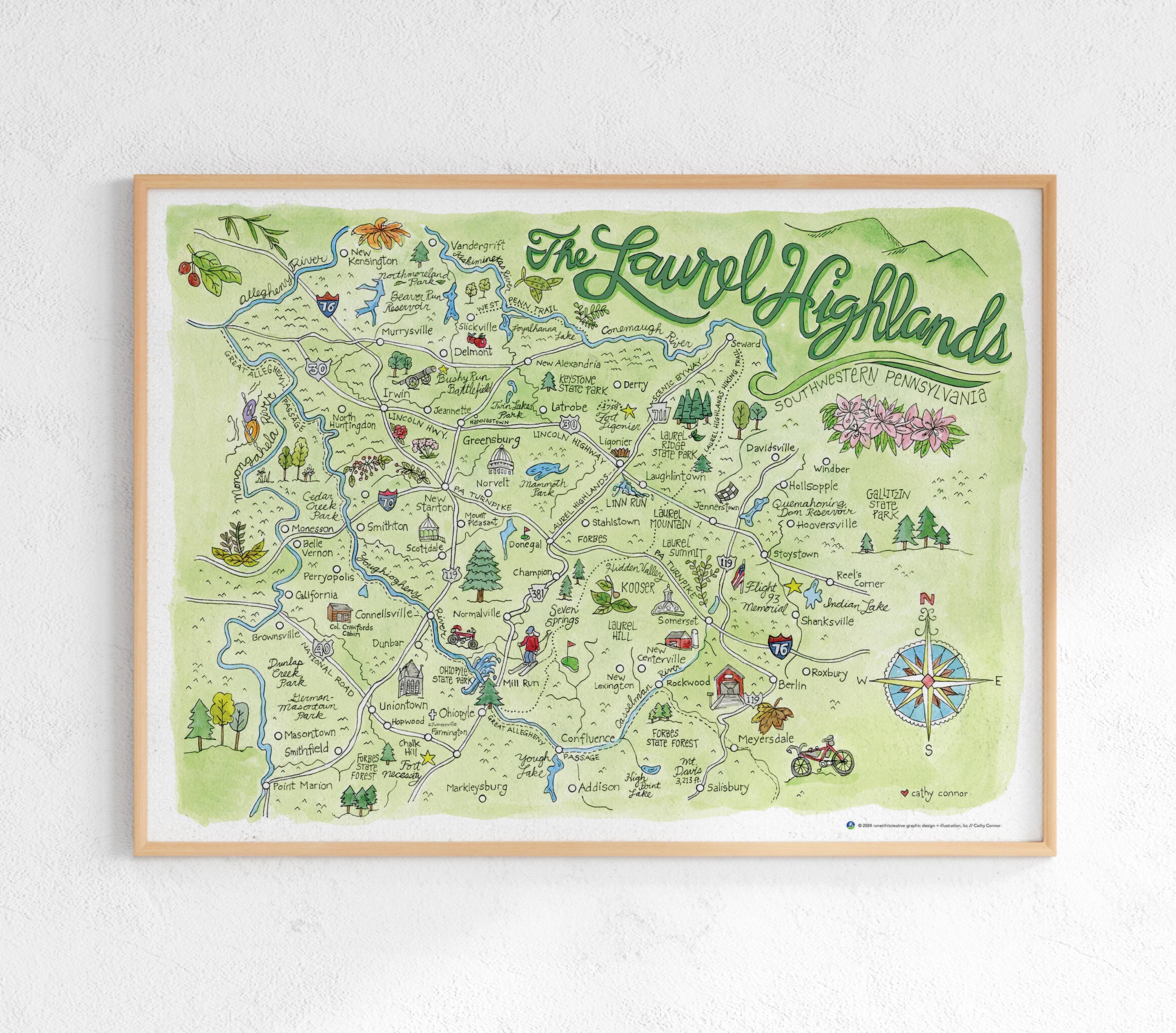 Laurel Highlands Map Art Print: Southwestern Pennsylvania Watercolor - Etsy