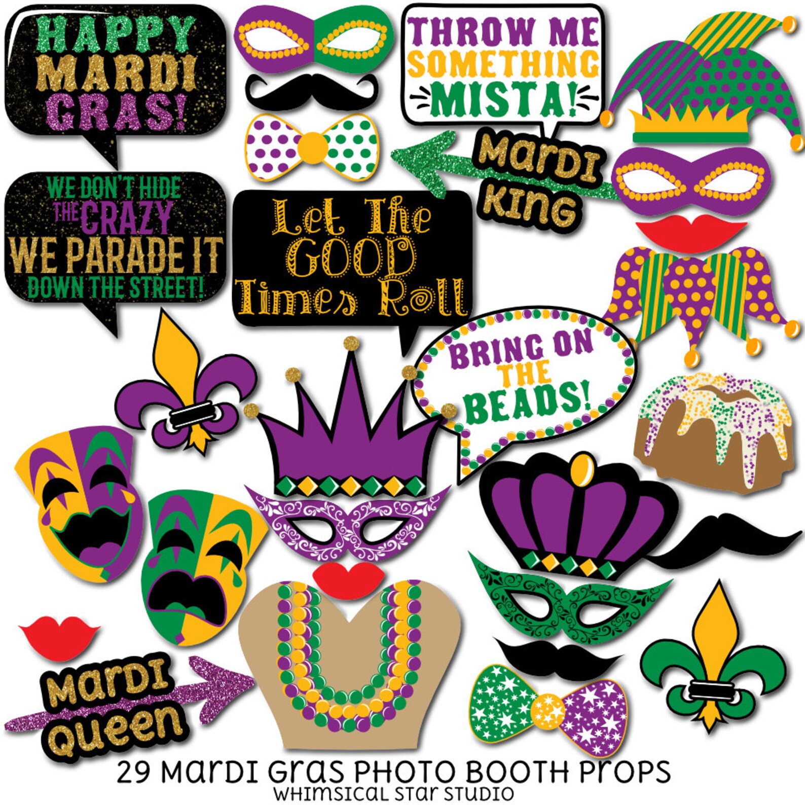 Mardi Gras Photo Booth Props 29 Printable Party Props - Etsy