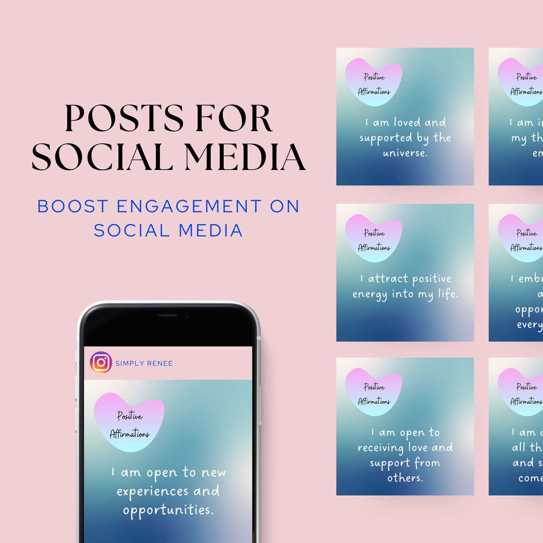 Positive Affirmation Social Media Posts, Template, Digital, Cards for ...