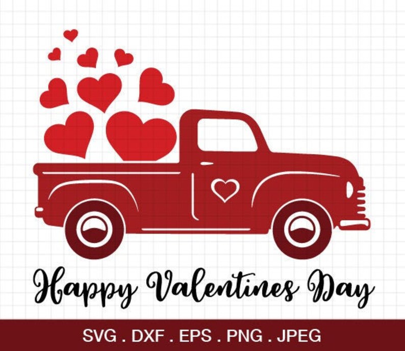 Valentine Truck Svg Valentine's Day Svg Red Truck With | Etsy