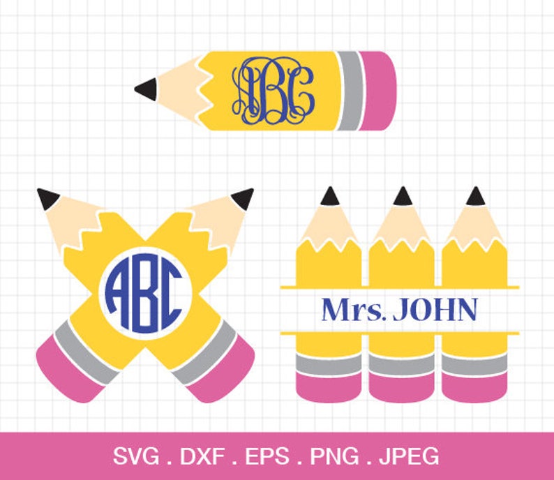 Pencil svg Pencil Monogram frames Teacher svg Teacher | Etsy