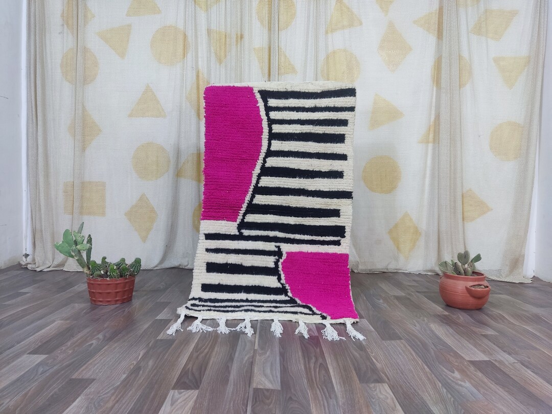 Amazing Geometric Berber Pink Rug, Artistic Boujaad Rug, Moroccan Hand ...