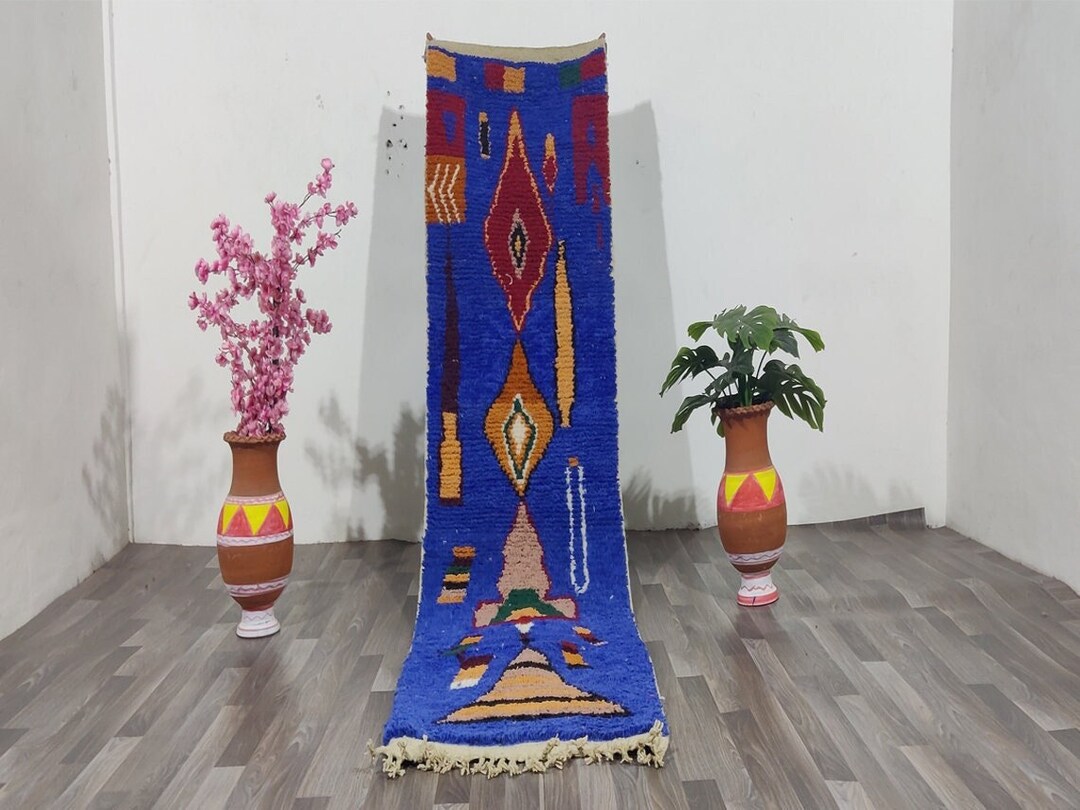 Moroccan Custom Rug Hallway Runner-narrow Rug Runner -blue Boujaad ...