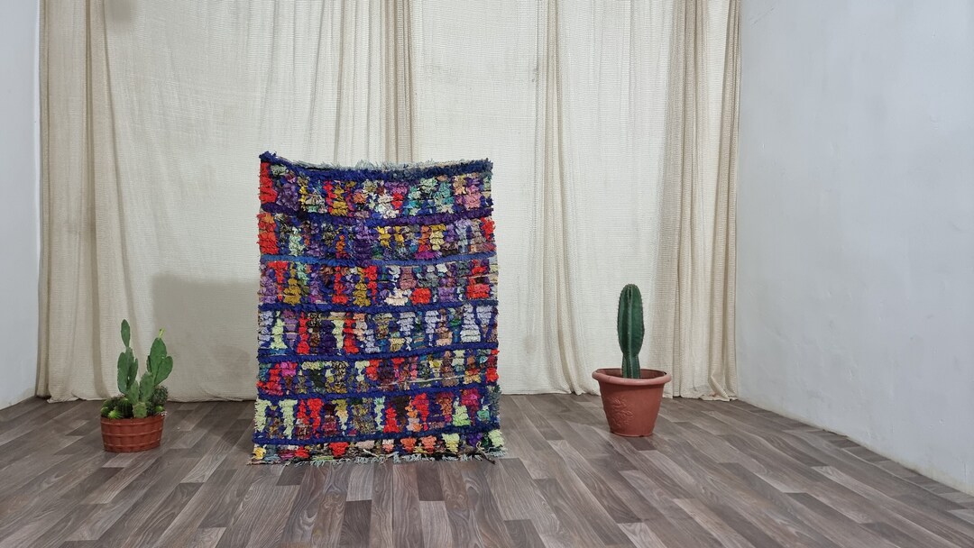 Colorful Checkered Berber Rug, Blue Beni Ourain Rug, Boucharouite ...