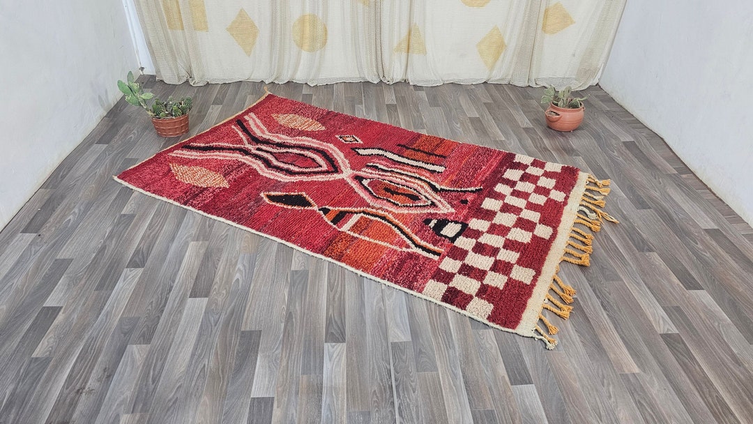 Gorgeous Beni Ourain Rug red Moroccab Rug sheep Wool Rug ,large Beni ...
