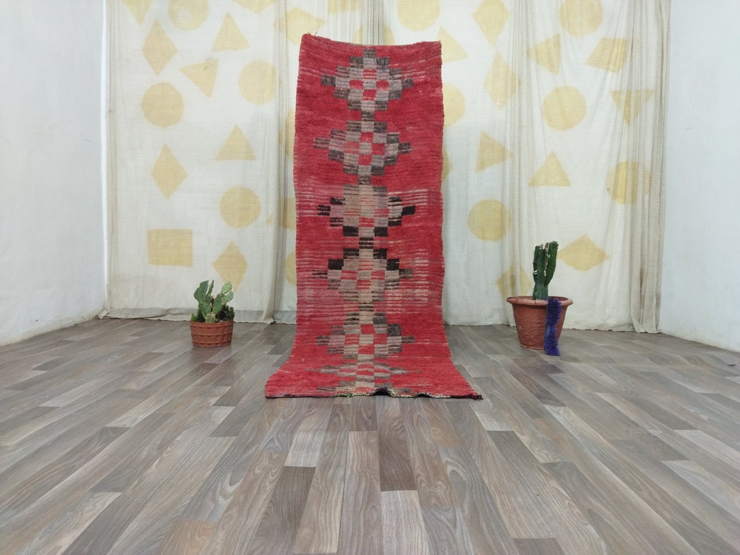 Handmade Red Berber Rug Runner: Vintage Moroccan Cotton Rug - Etsy