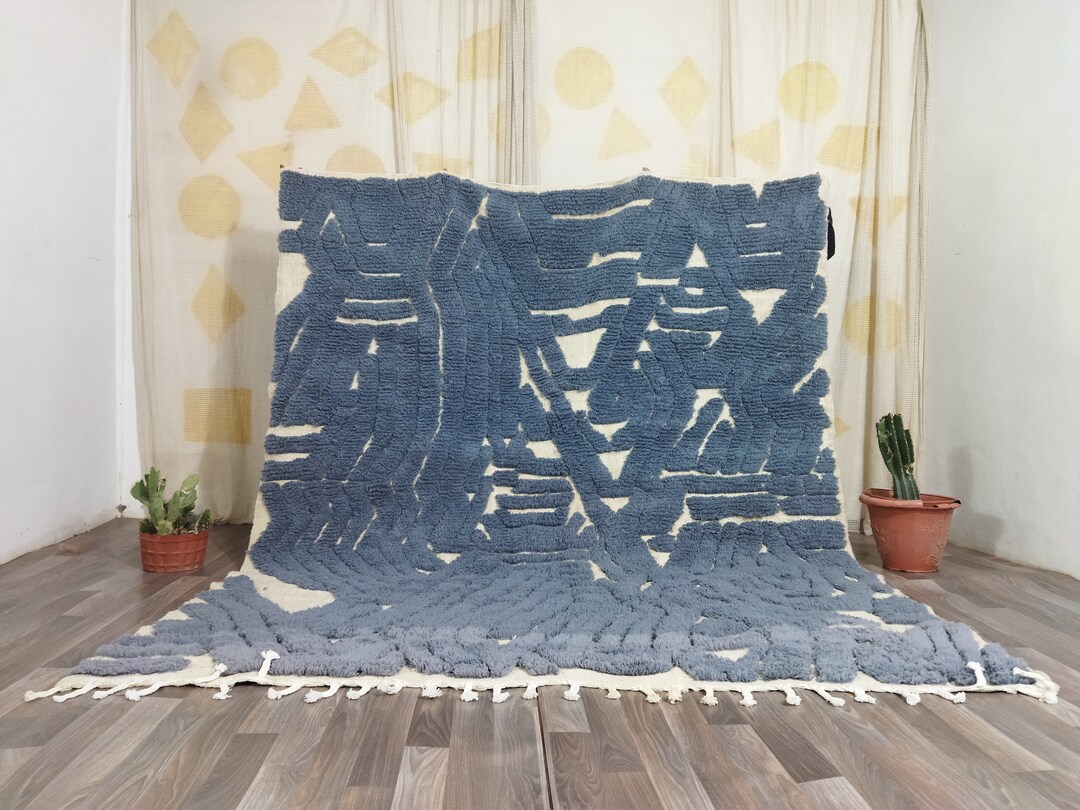 Hand Knotted Blue Berber Rug: Moroccan Wool Mrirt Shag Rug - Etsy