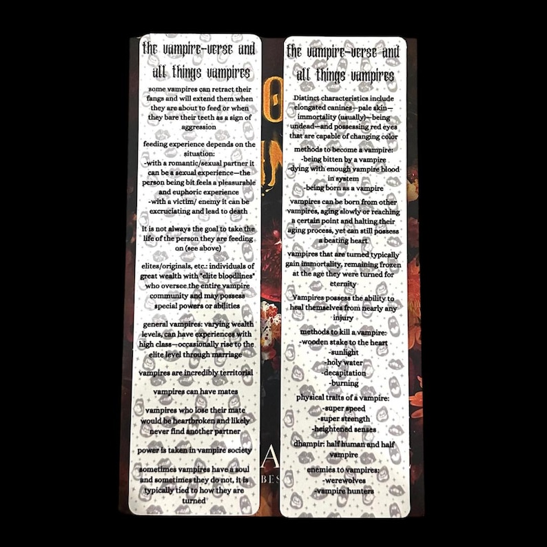Vampire Verse Cheatsheet Bookmark/ Cheatsheet Bookmark/ Reference ...