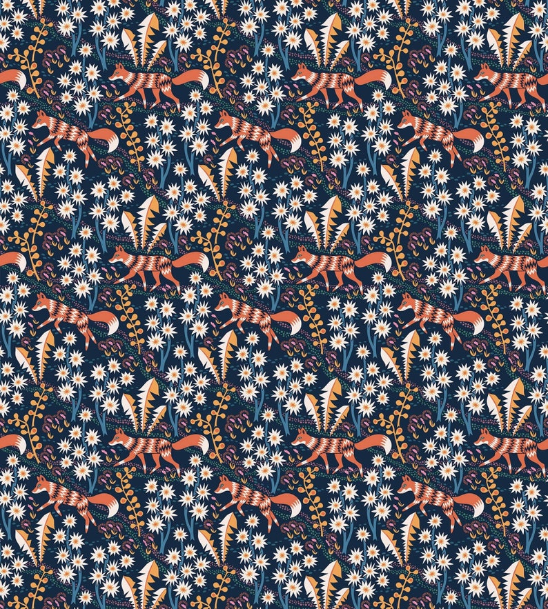 Rabbit and Flowers Fabric Scandi Pattern, by the Half Meter or Meter ...