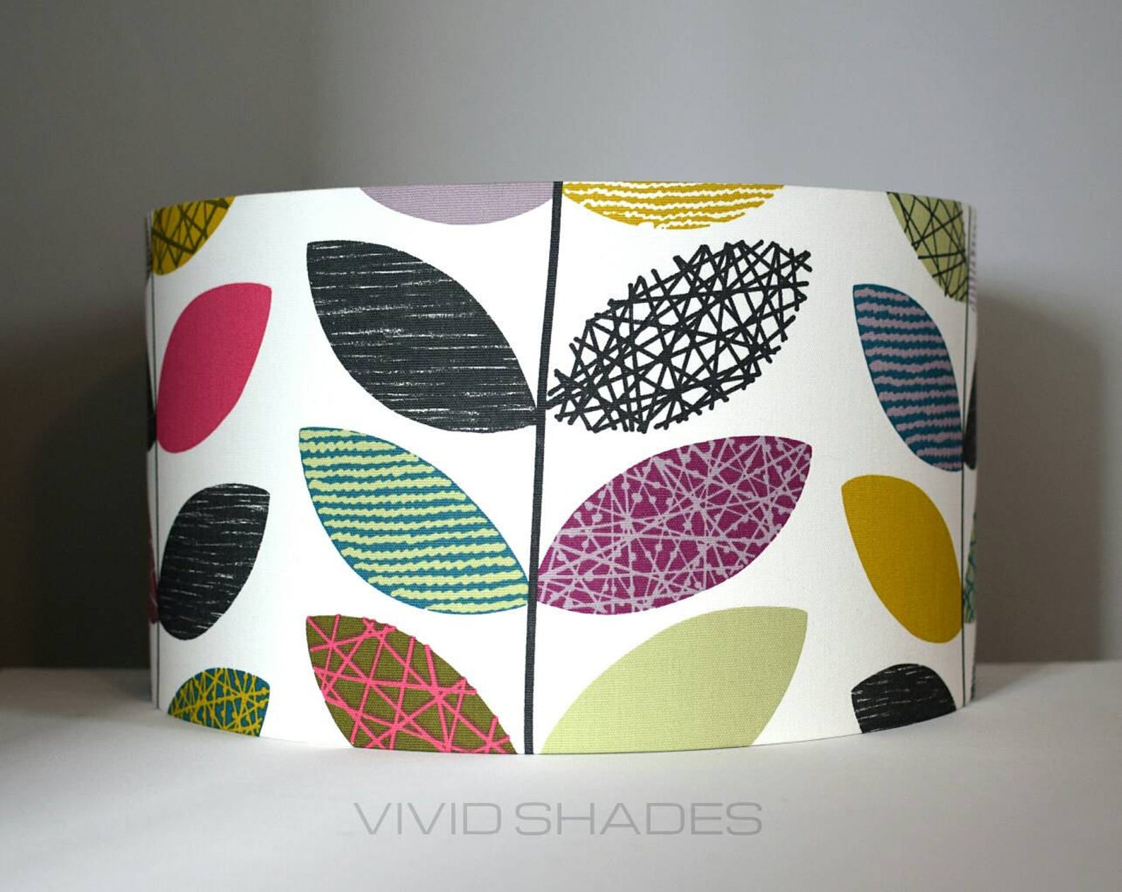 Grey & Orange Leaf Lampshade, High Quality U.K. Fabric, 30cm / 40cm Ø ...