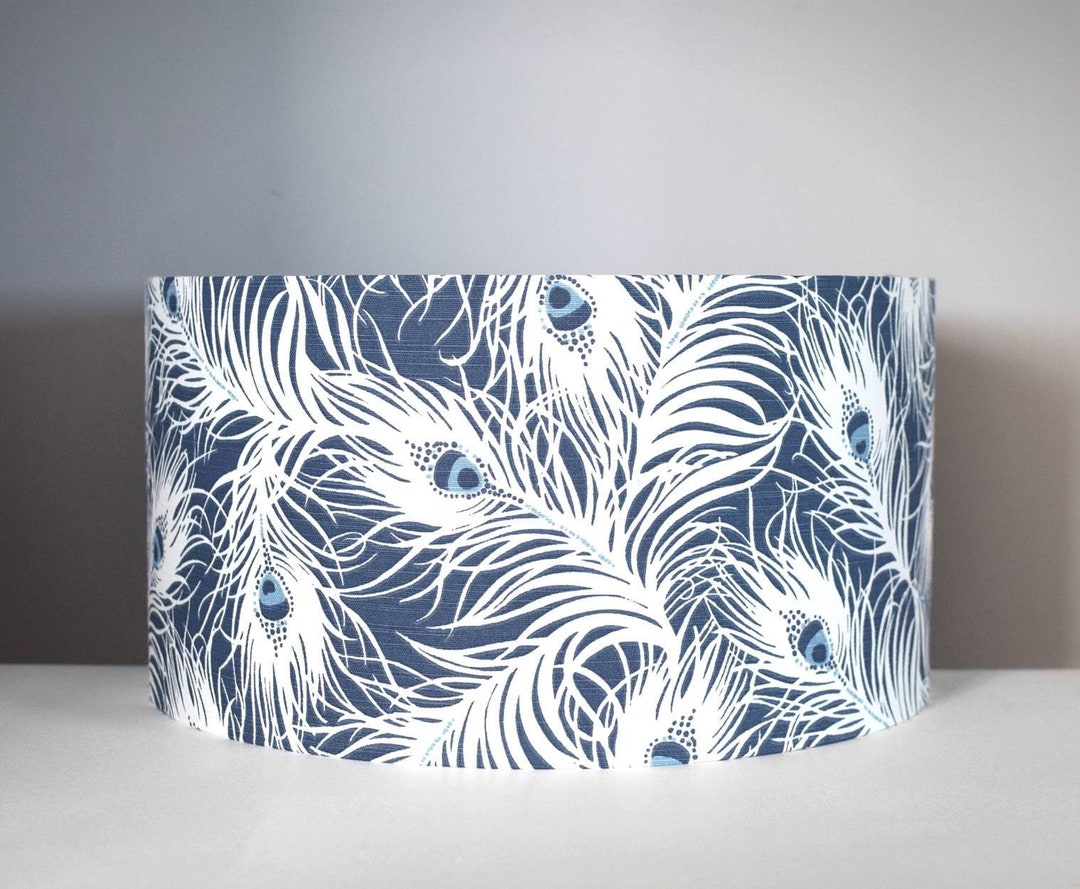 Blue Peacock Feather Lampshade, Gold or Silver Lining Option, Ceiling ...