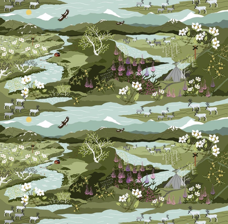Rabbit and Flowers Fabric Scandi Pattern by the Half Meter or - Etsy