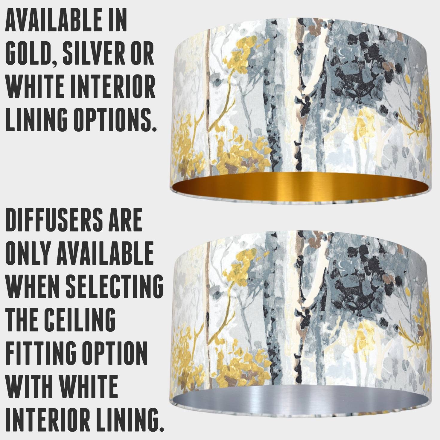 Silver Birch Tree Lampshade in Grey & Yellow With Gold Silver or White ...