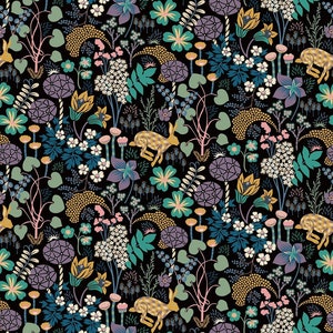 Rabbit and Flowers Fabric Scandi Pattern, by the Half Meter or Meter ...