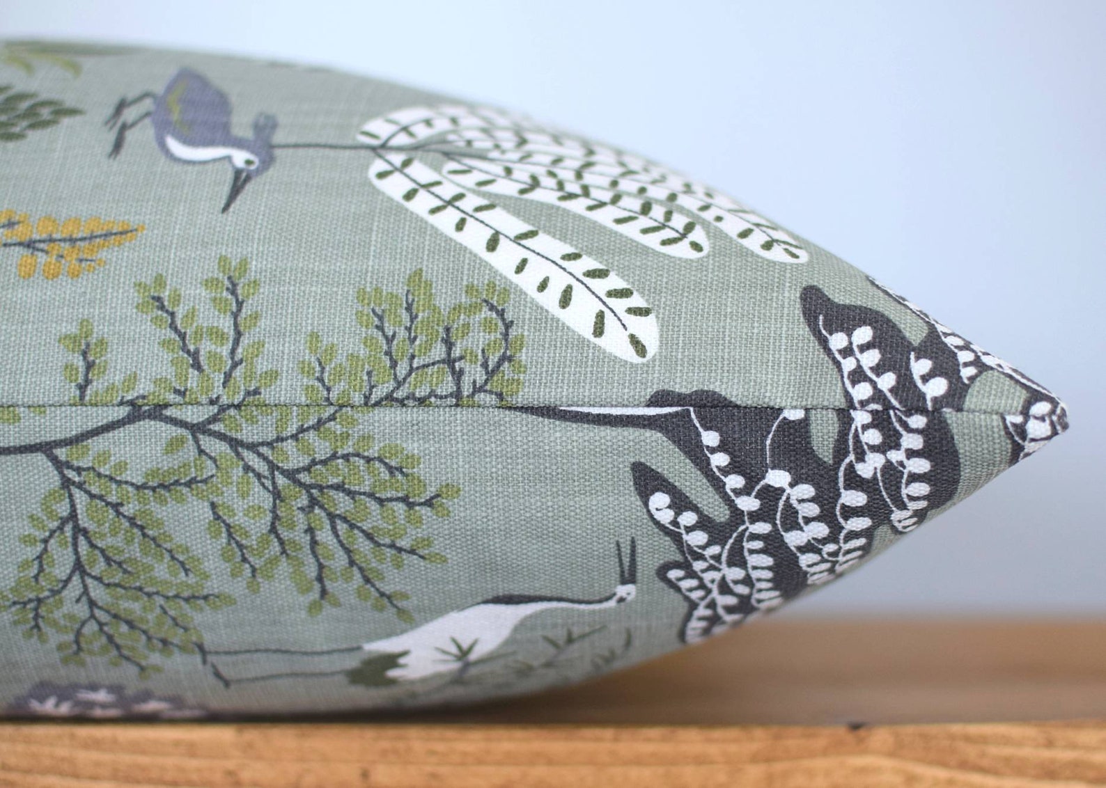 Woodland Trees & Birds Green Cushion Cover, Scandi Pattern, 40cm to ...
