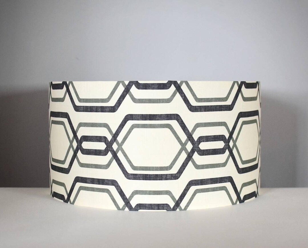 Retro Geometric Scandi Lampshade Scandinavian Fabric, Gold Silver or ...