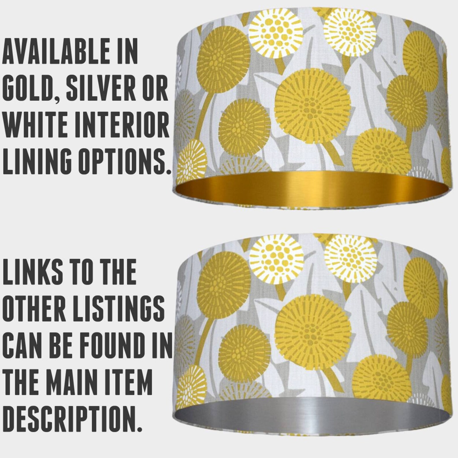 Yellow and Grey Floral Lampshade With Gold Lining in - Etsy