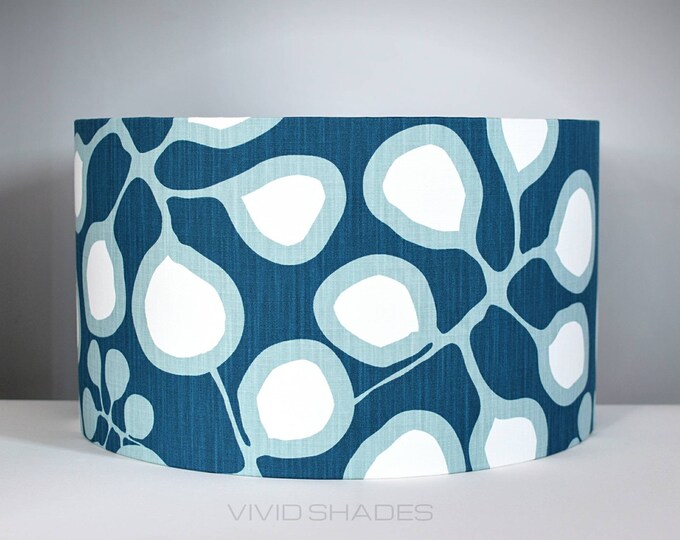 Deep Blue Abstract Botanical Lampshade Genuine Scandinavian Fabric Leaf ...