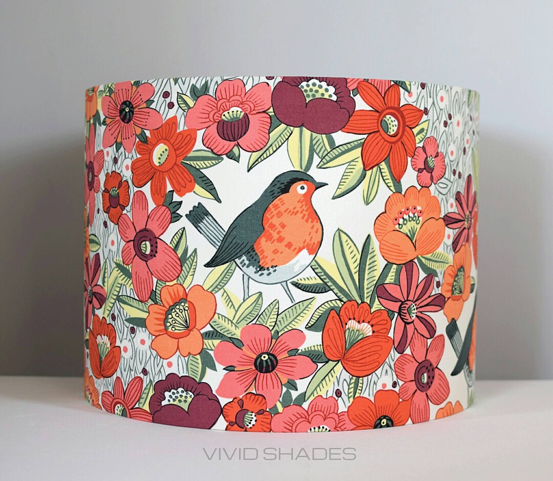 Floral Bird Lampshade 30cm / 35cm Fabric Light / Lamp Shade Handmade by ...