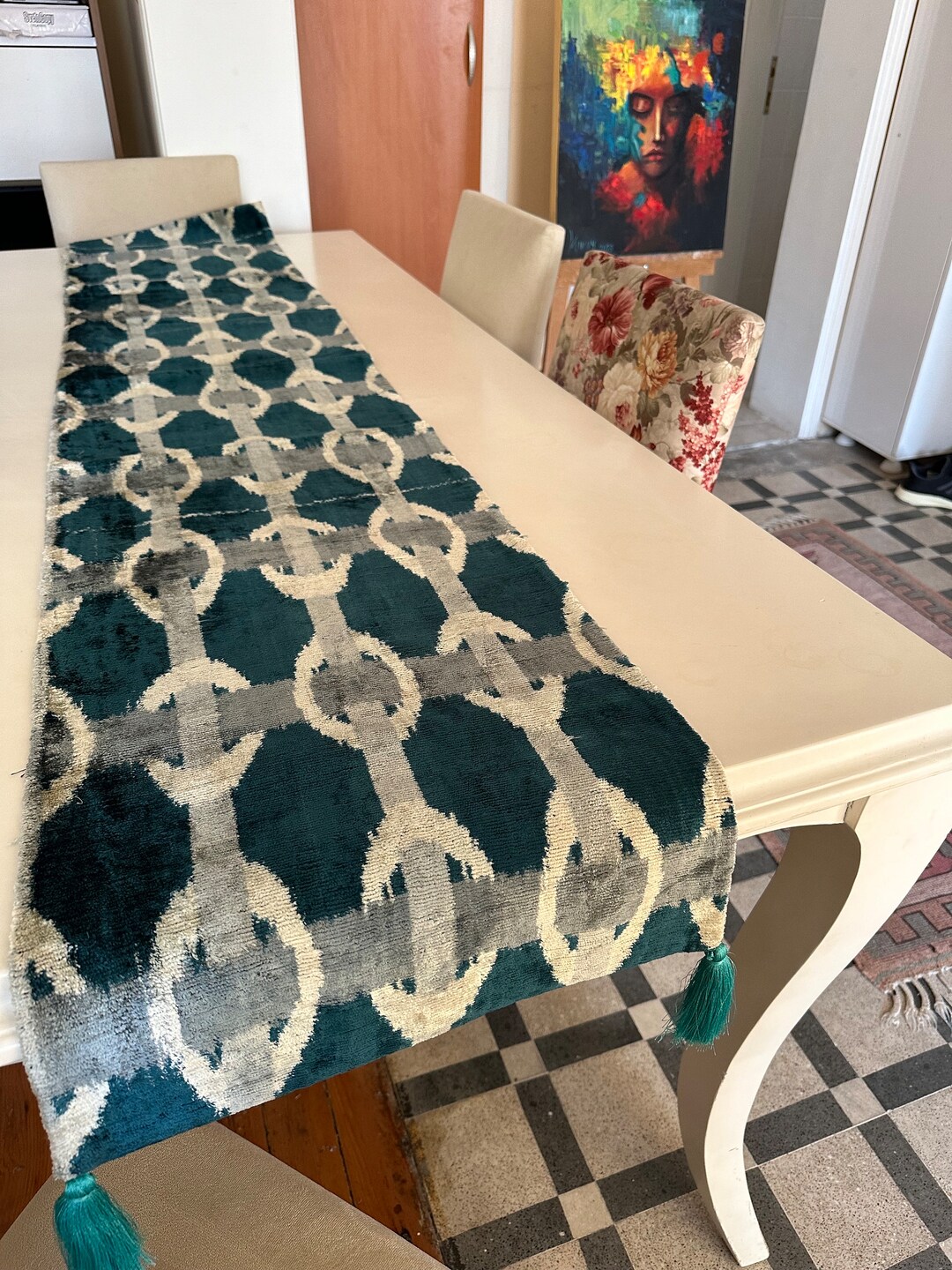 Blue Velvet Ikat Table Runner: Uzbek Silk Table Linen - Etsy